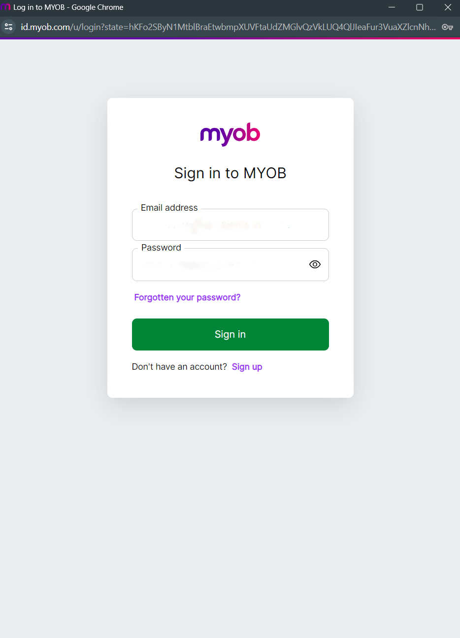 Connecting to MYOB Through a Shared Secure URL